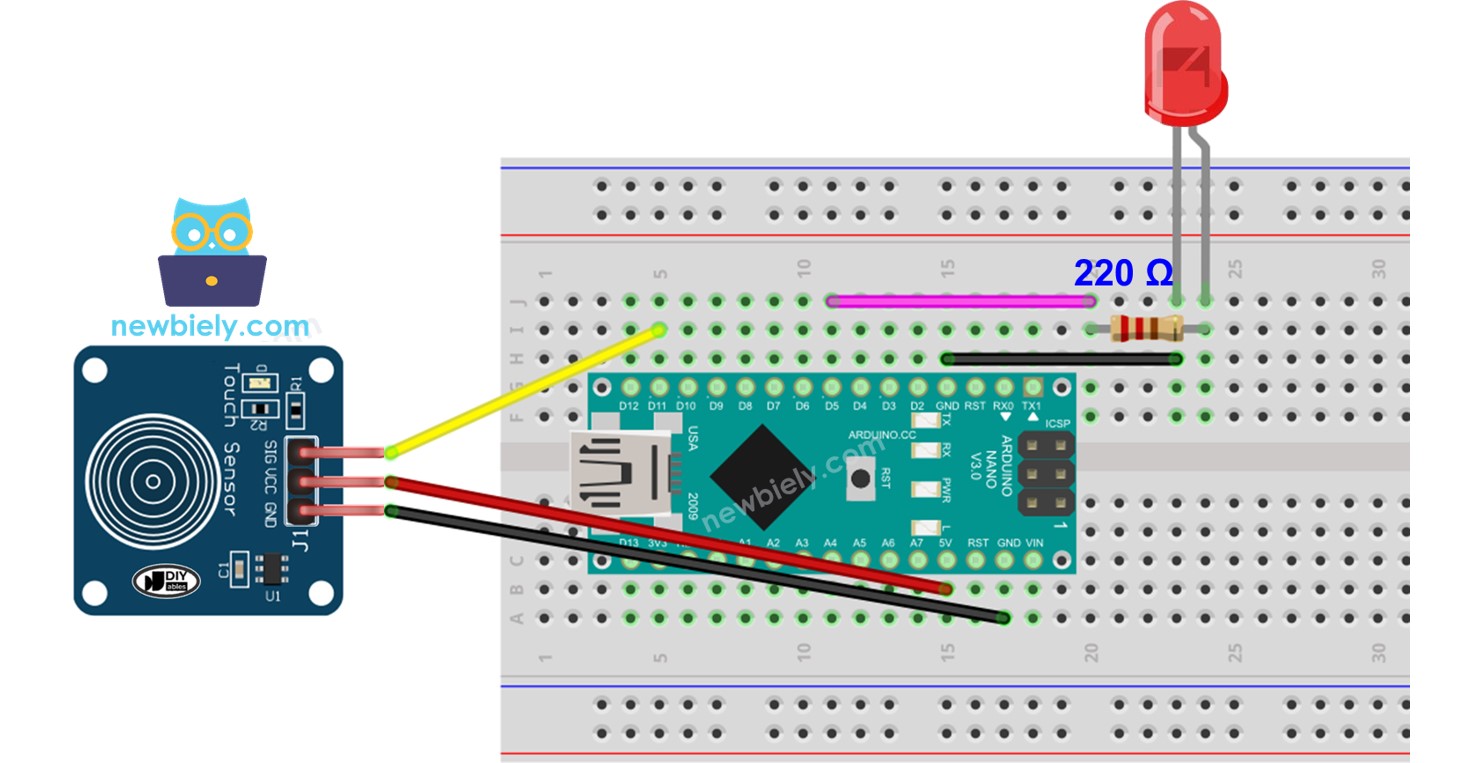 Arduino Nano - Capteur tactile - LED