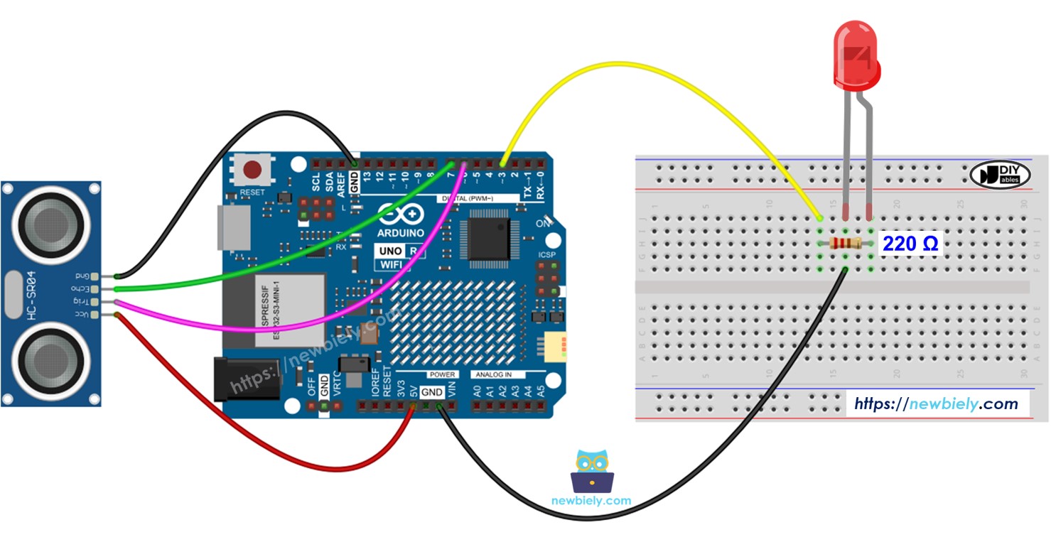 Arduino UNO R4 - Capteur à ultrasons - DEL